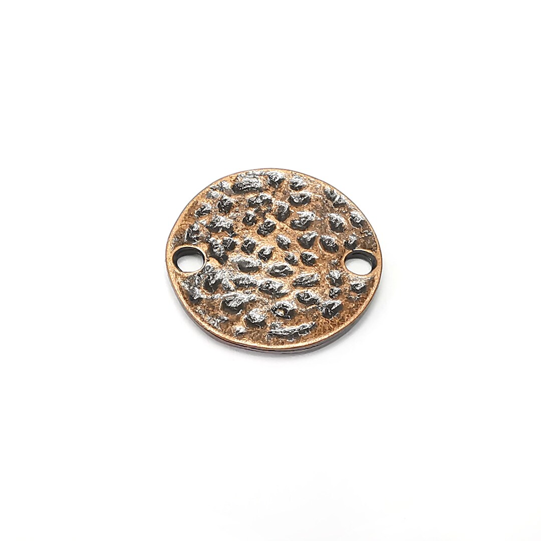 Hammered Disc Round Connector Charms Antique Copper Plated Charms (20mm ...