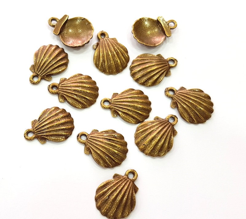 10 Oyster Charms Shell Charm Mussel Charms Sea Ocean Antique Bronze ...
