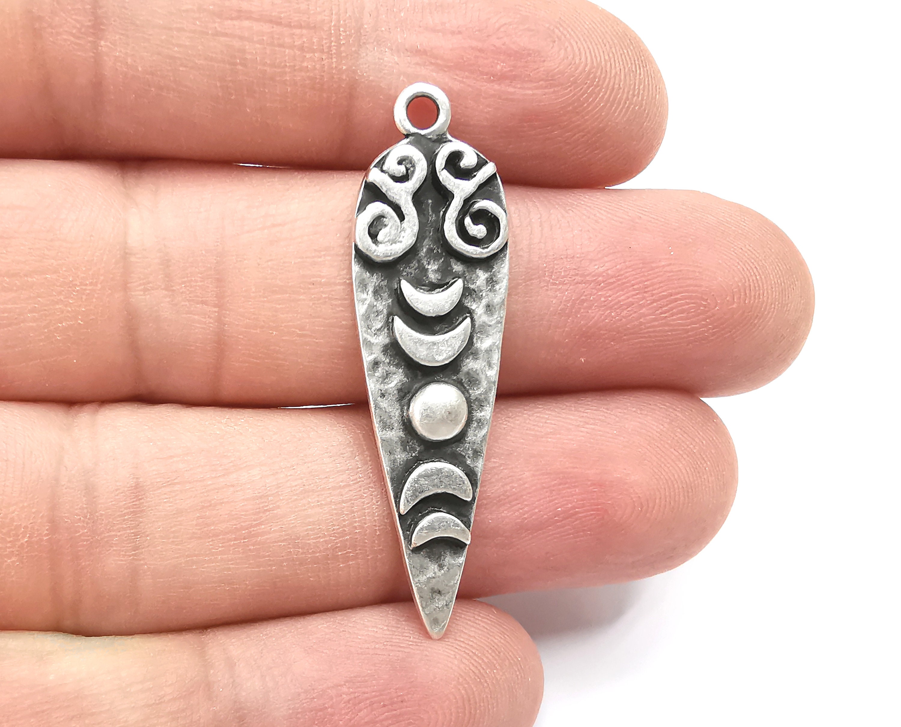 Crescent Moon Charms Hammered Spike Pendant Antique Silver Plated ...