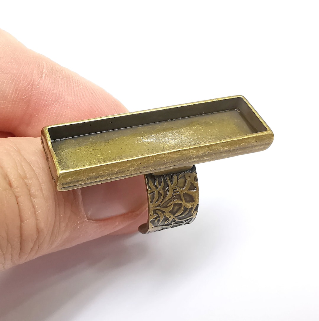 Rectangle Ring Blank Setting, Cabochon Mounting, Adjustable Resin Ring ...