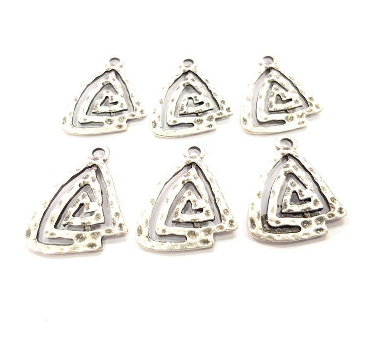 8 Triangle Charms Antique Silver Plated Metal Charms 27x20mm | Etsy