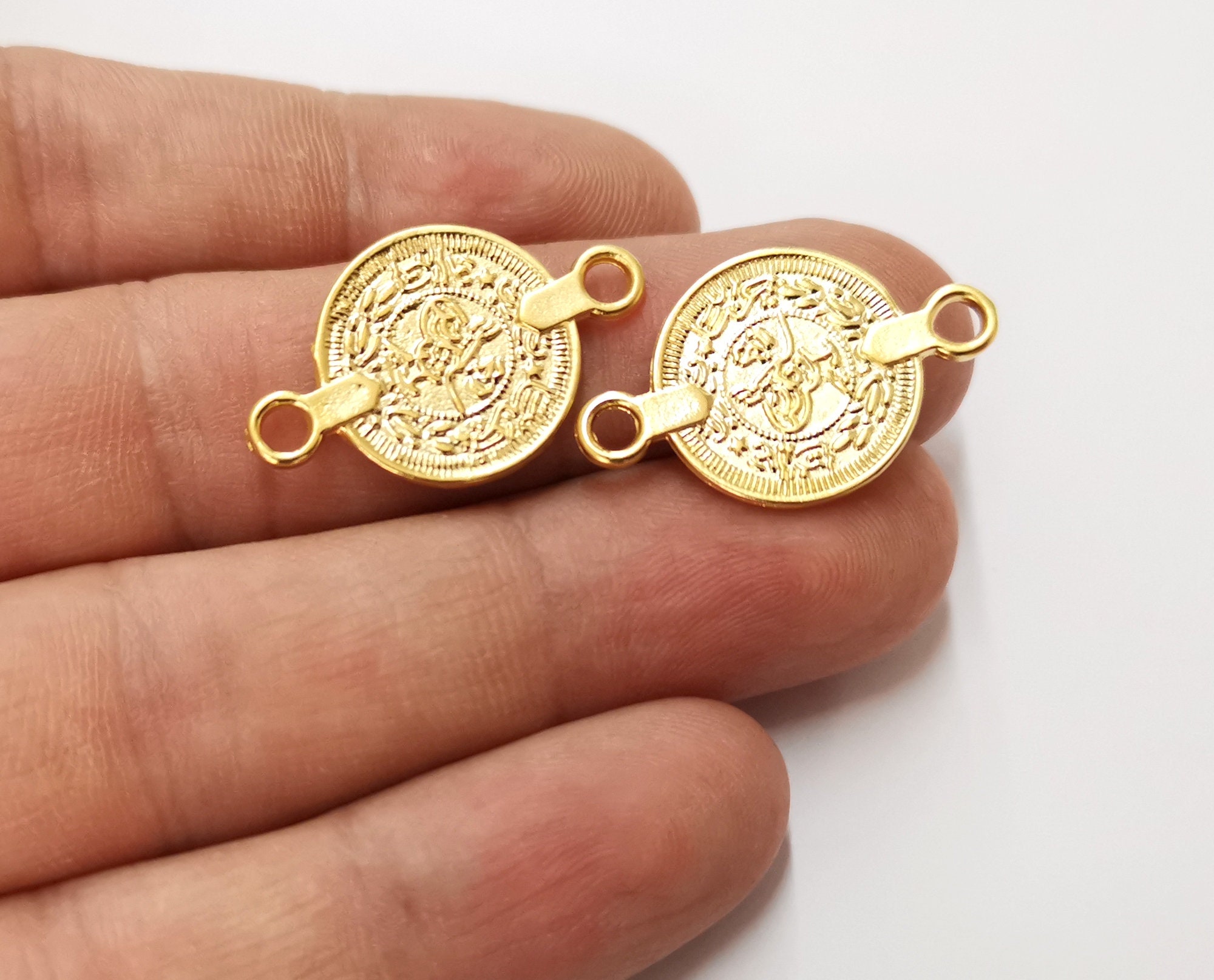 4 Coin Charms Connector Gold Plated Charms (28x17mm) G19651 - Etsy
