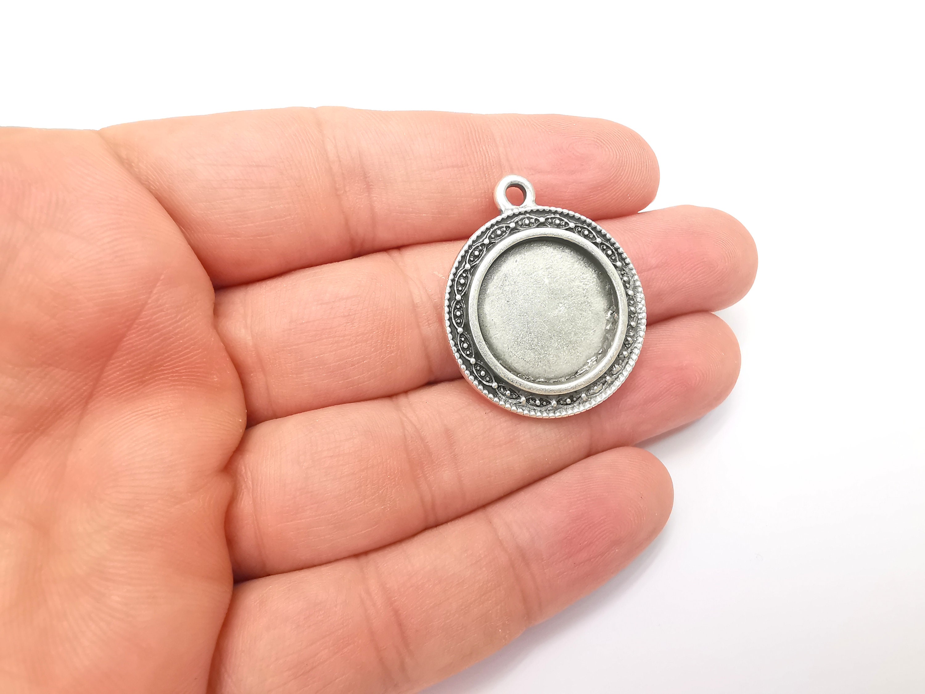 Round Charm Bezel, Resin Blank, Inlay Mounting, Mosaic Pendant Frame ...