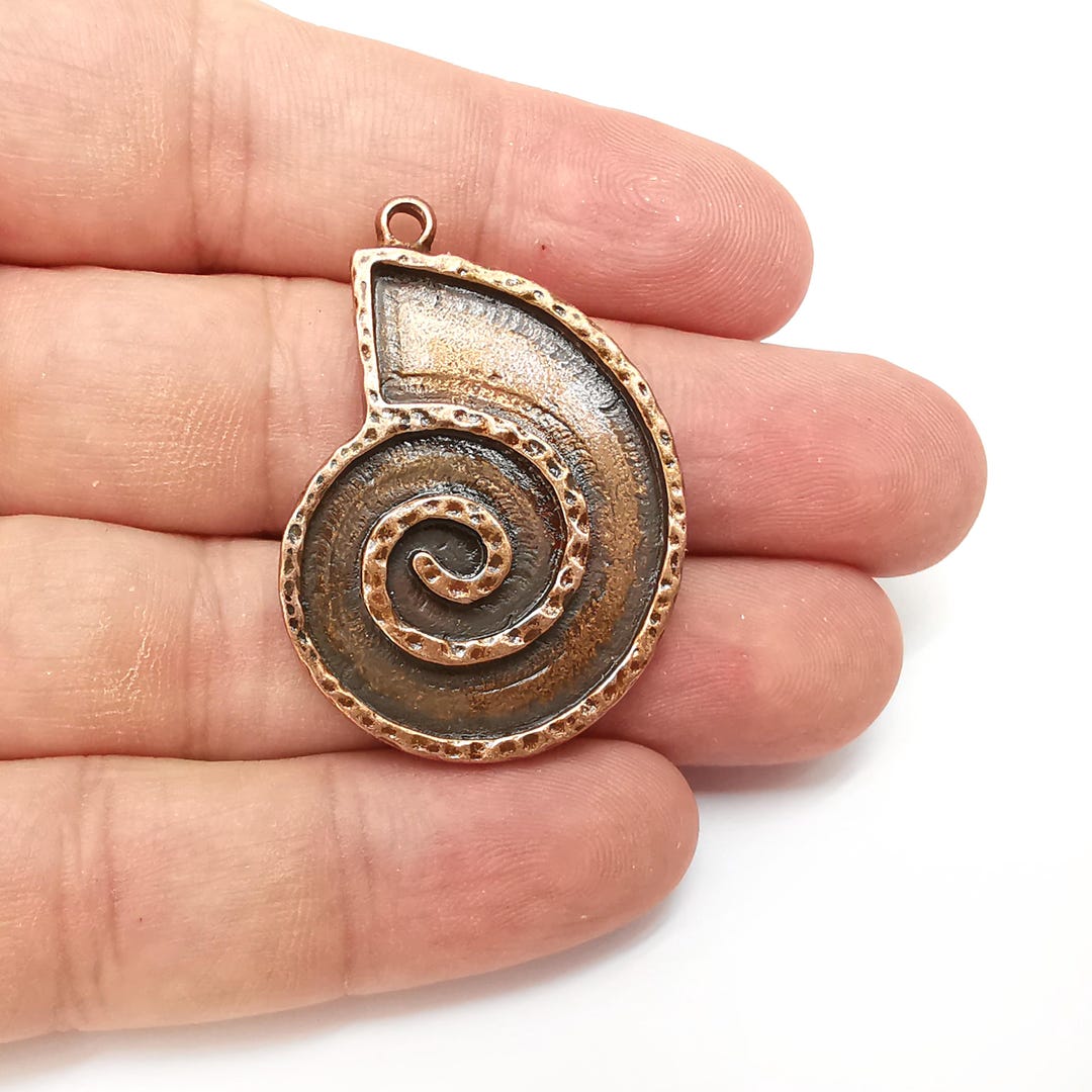 Copper Ammonite Swirl Charms Blank, Charms Base, Cabochon Bezel, Inlay ...