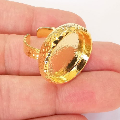 Shiny Gold Ring Base Blank Setting Cabochon Base Inlay Ring - Etsy