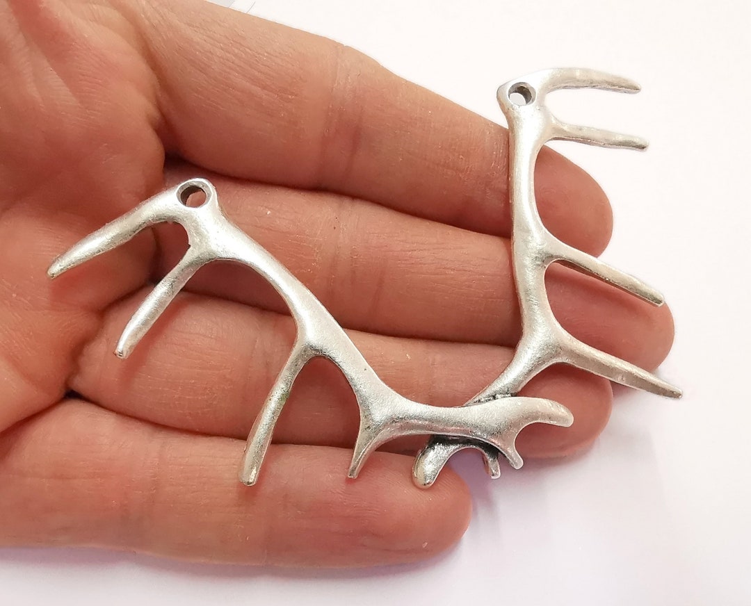 Silver Pendant Antler Pendant Connector Antique Silver Plated Pendants ...
