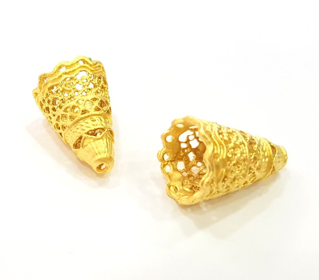 2 Gold Cone Gold Plated Brass Cones Bead Caps 24x16 Mm - Etsy