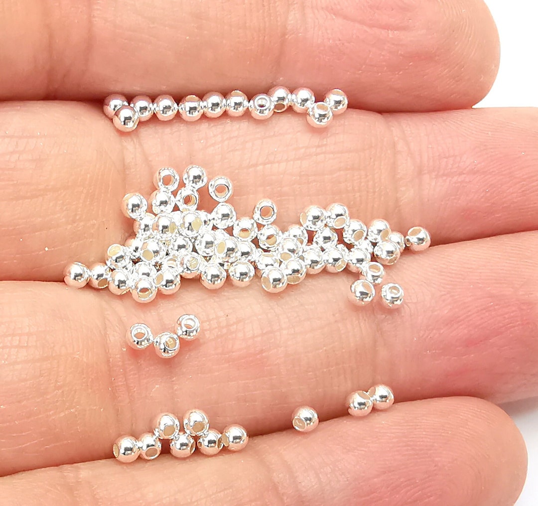 Sterling Silver Tiny Round Ball Beads, 925 Solid Silver Beads, 2.5mm ...