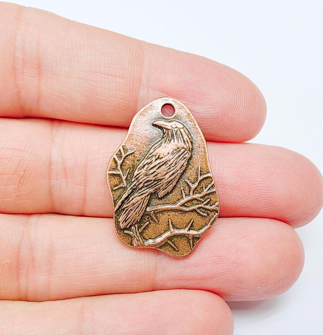 Raven Charm Charm, Gothic Boho Pendant, Bird on Branch Charm, Earring ...