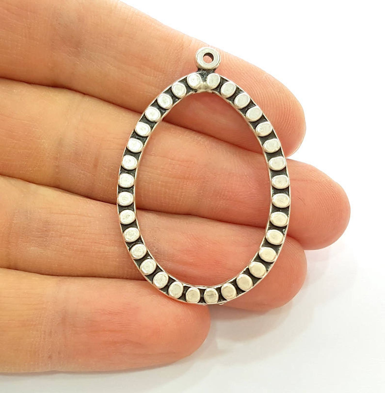 2 Silver Drop Pendant Antique Silver Plated Pendants 46x30mm - Etsy