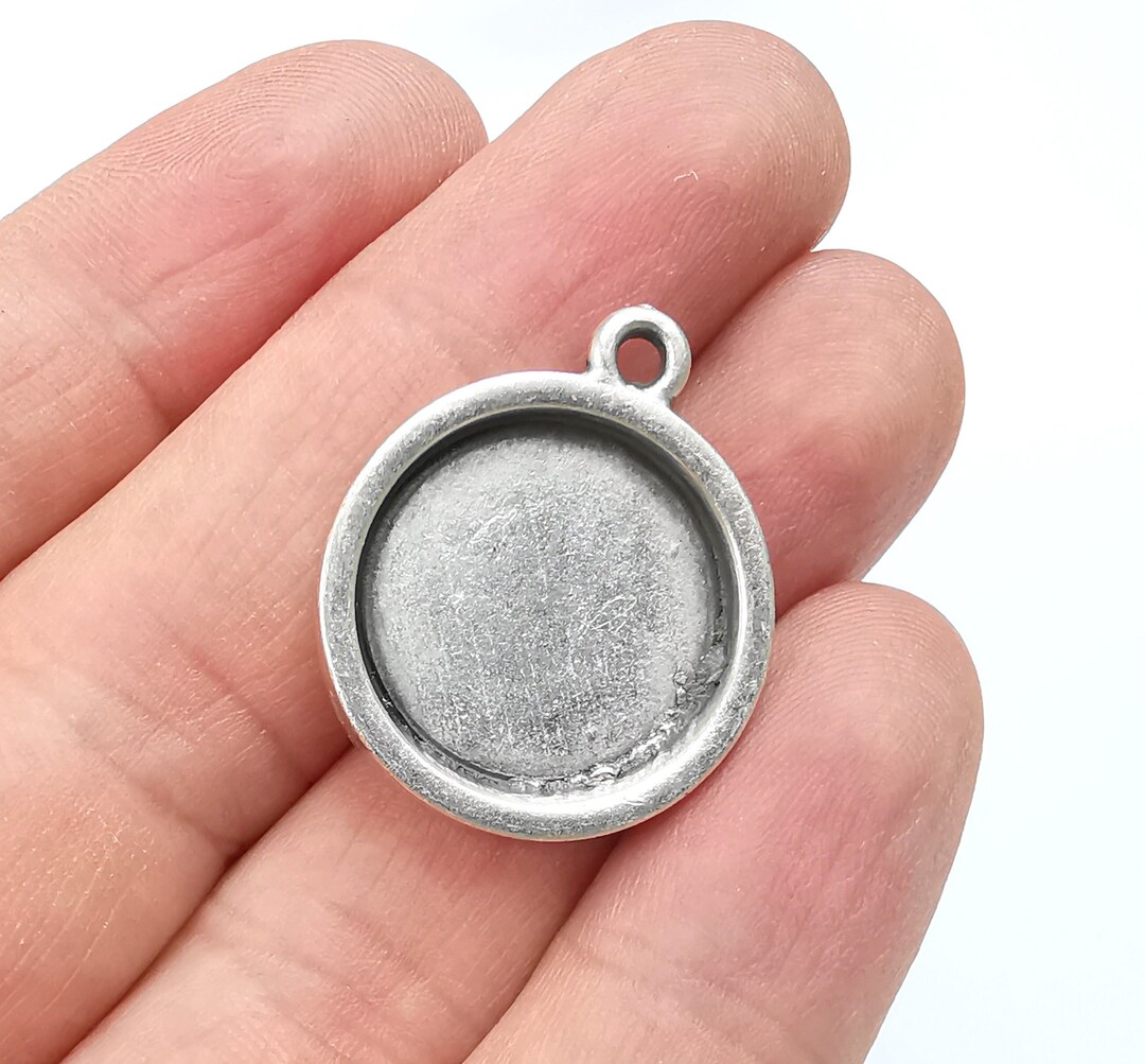 Round Pendant Blank Bezel Resin Mosaic Mountings Antique Silver Plated ...