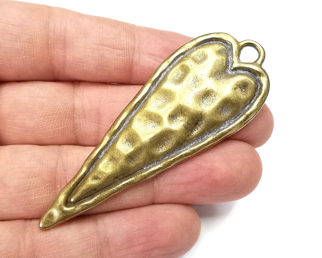 Hammered Long Heart (double Sided) Pendant Antique Bronze Plated ...