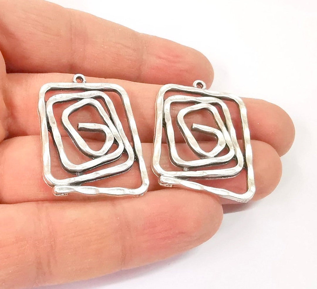 Square Geometric Charms Antique Silver Plated Charms (34x26mm) G24129 ...
