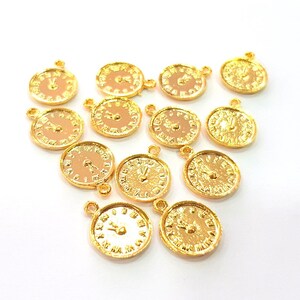 10 Clock Charm Shiny Gold Plated Charm Gold Plated Metal (13mm) G14290 ...