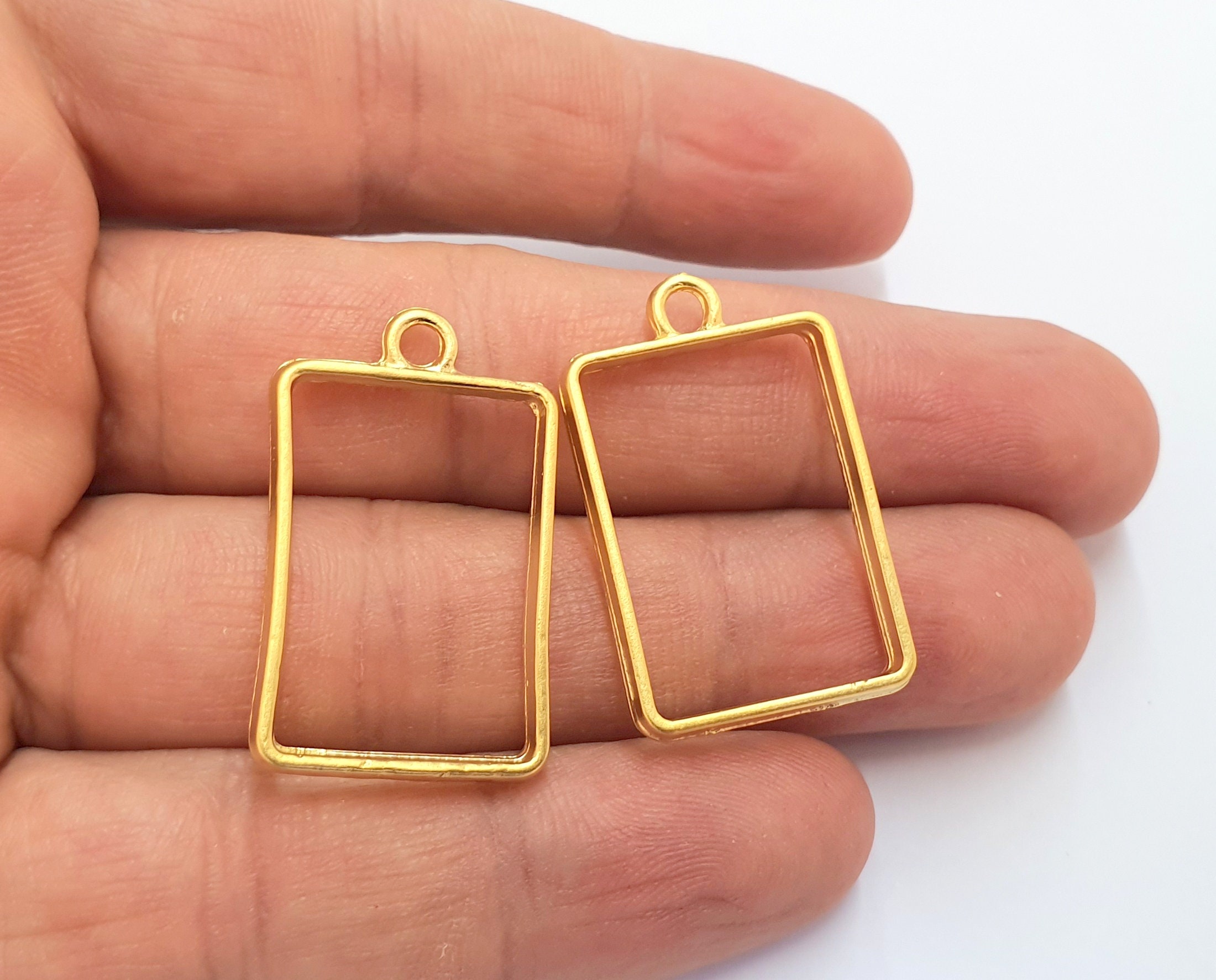 2 Rectangle Bezel Charms Gold Plated Charms (33x20mm) G19821 - Etsy