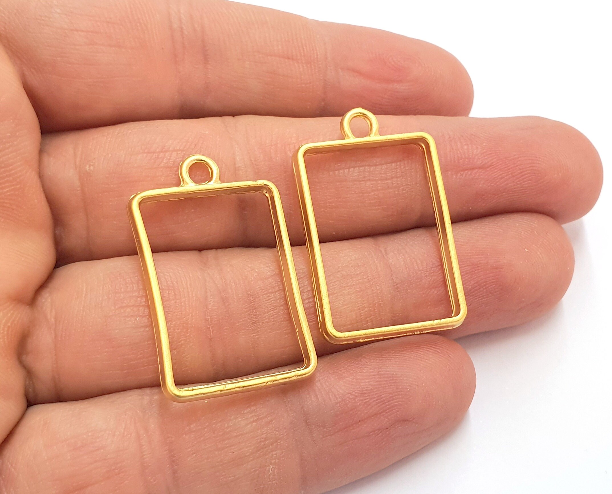 2 Rectangle Bezel Charms Gold Plated Charms (33x20mm) G19821 - Etsy