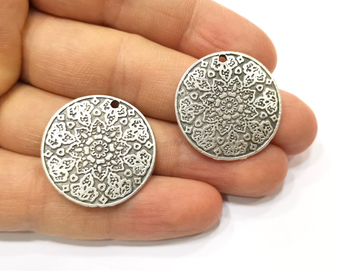 2 Silver Charms Antique Silver Plated Charms (28mm) G17934 - Etsy