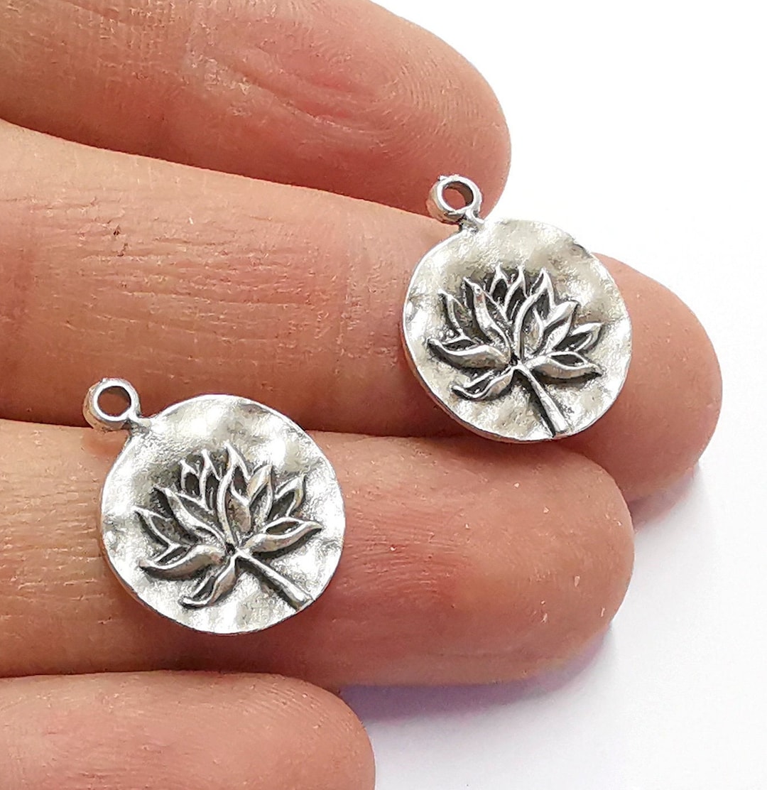 Lotus Charms Flower Charms Antique Silver Plated Charms (21x16mm ...