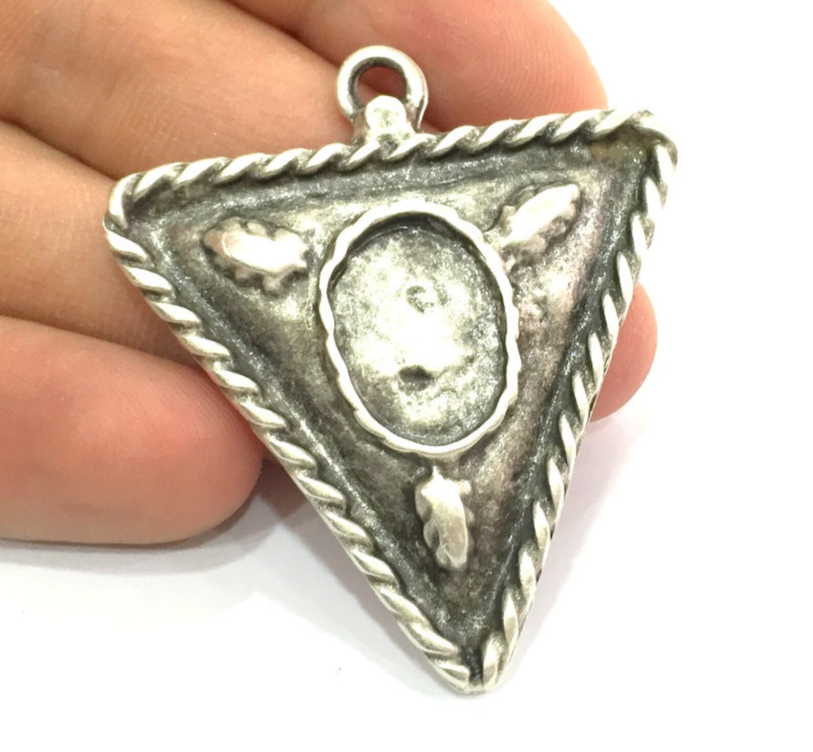 Antique Triangle Pendant 52x46mm Antique Silver Plated Metal - Etsy