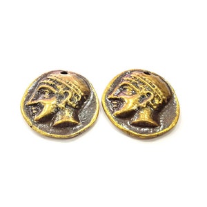 2 Antique Coin Charm Antique Bronze Charm Antique Bronze Plated Metal ...