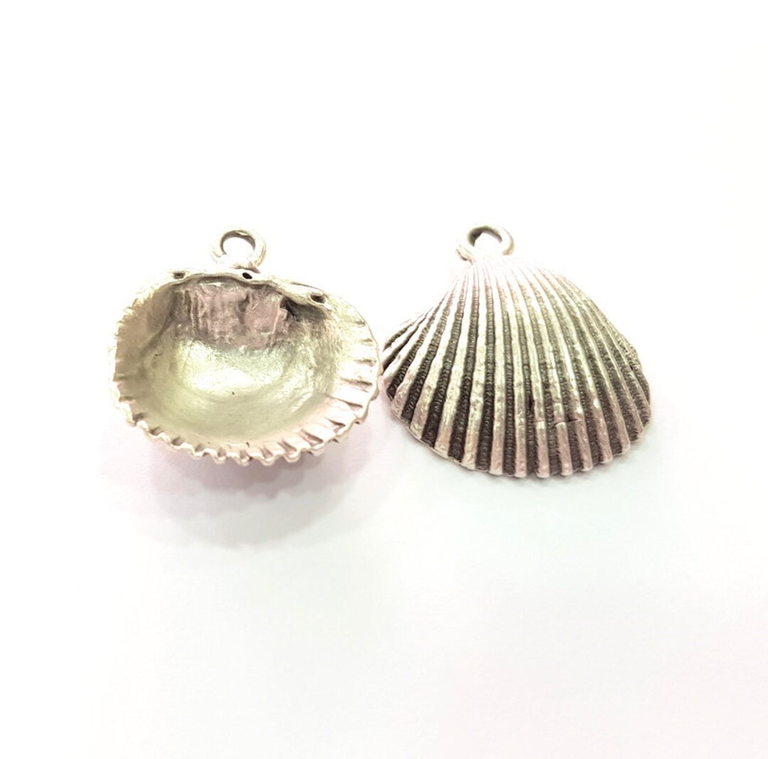 2 Oyster Charms Shell Charm Mussel Charms Sea Ocean Silver Charms ...