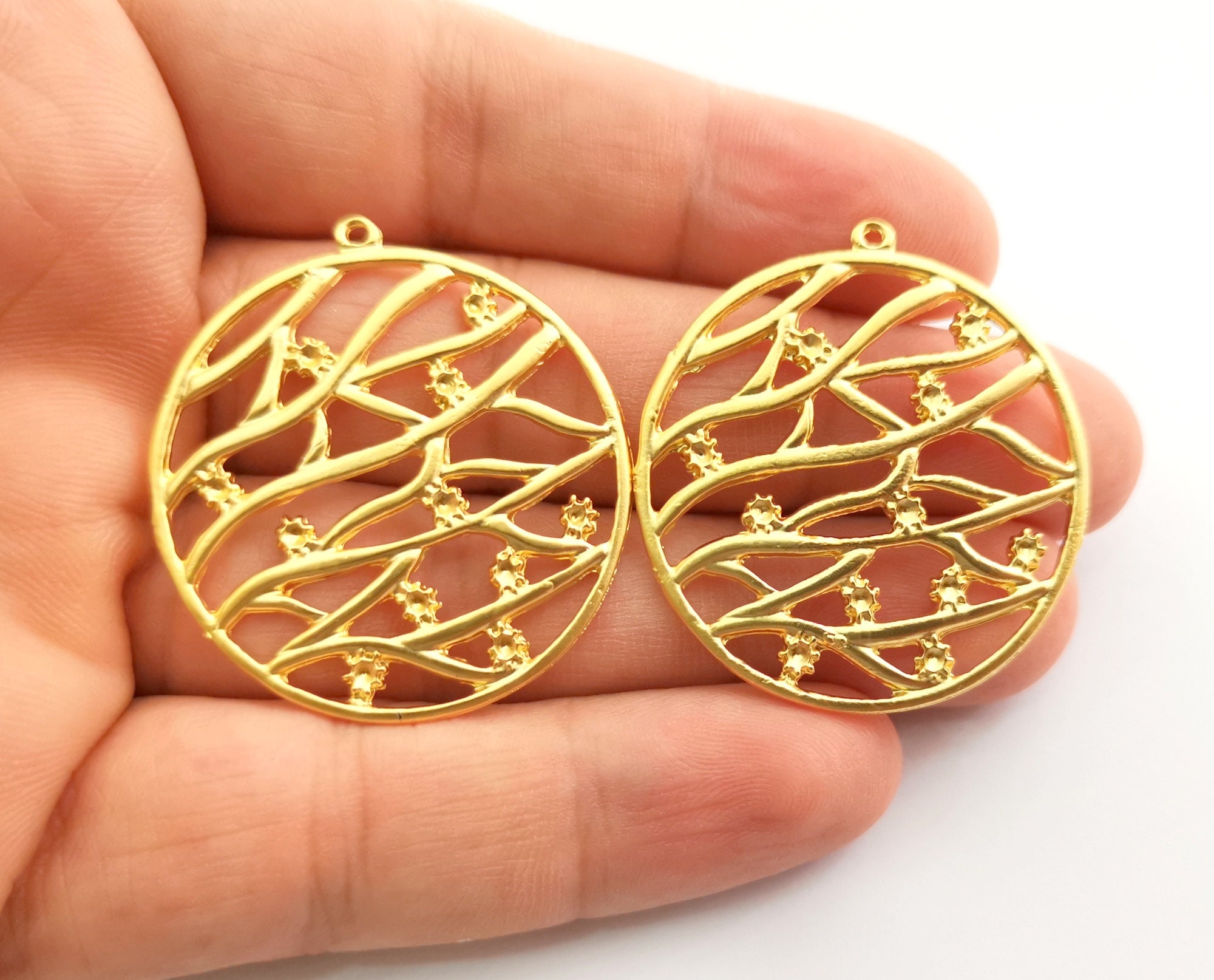 2 Flowers Charms Gold Plated Charms 40x37mm G18358 | Etsy