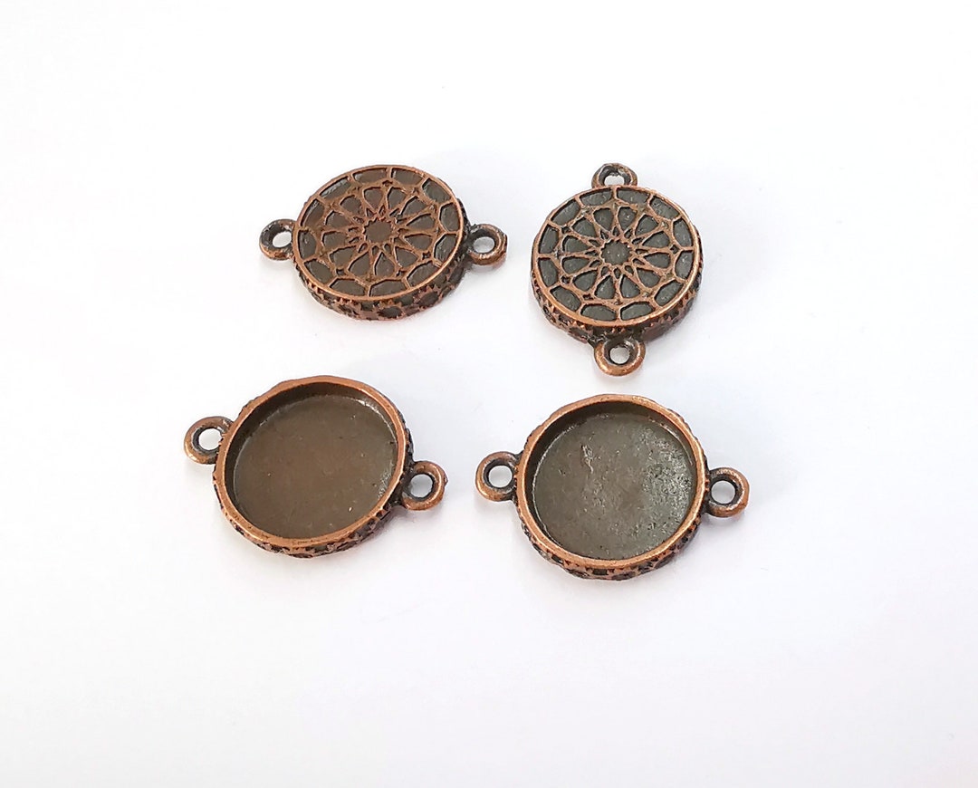 4 Charms Blank Bezel Resin Bezel Mosaic Mountings Antique Copper Plated ...
