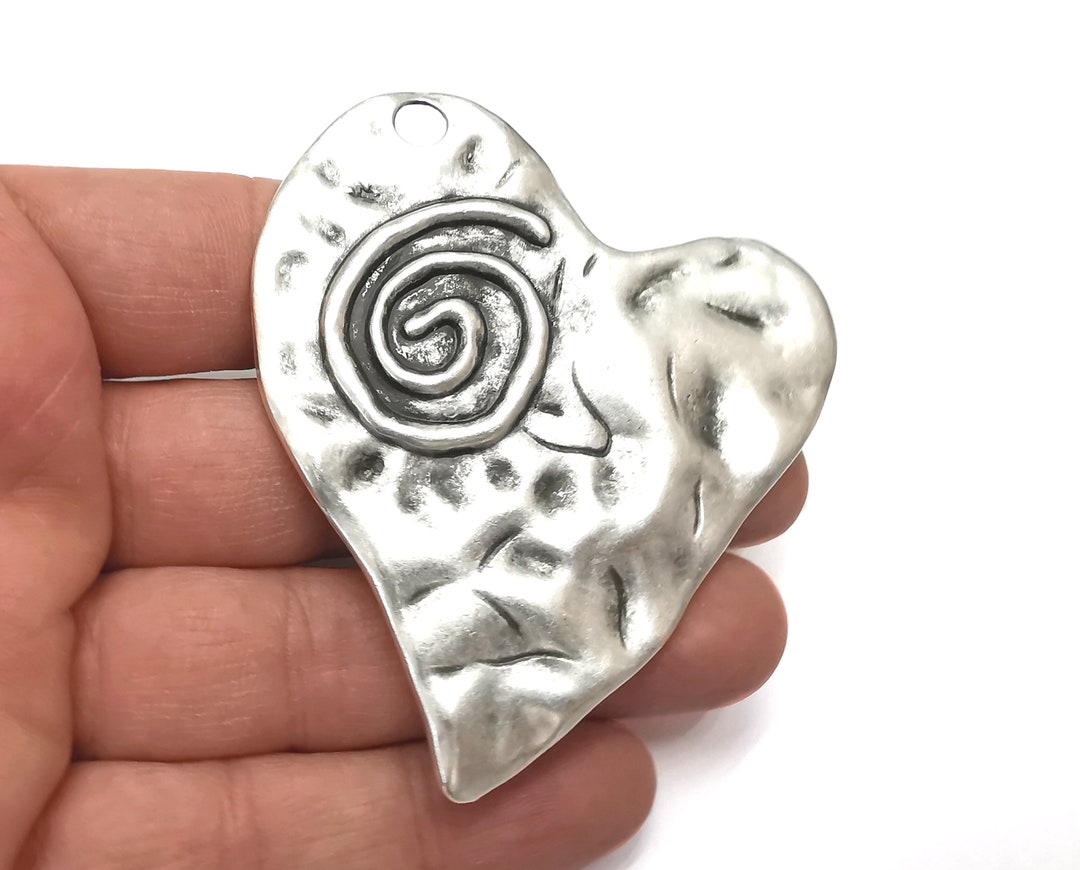 Hammered Heart Swirl Pendant Antique Silver Plated Pendant (70x67mm ...