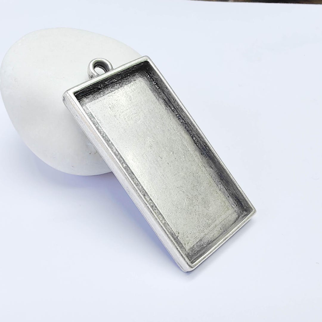 Rectangle Pendant Blank, 48×24mm Bezel, Antique Silver, Zamac Jewelry ...