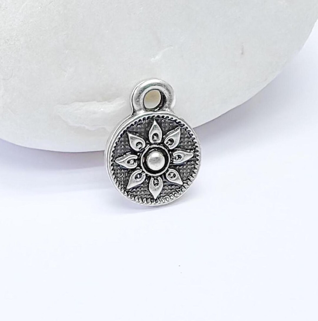 Silver Round Flower Charm, Earring Charms, Dangle Bracelet Charms ...