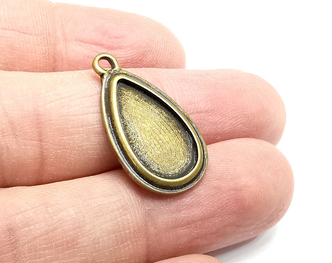 Teardrop Charm Bezel, Resin Blank, Mosaic Pendant Frame, Cabochon Base ...
