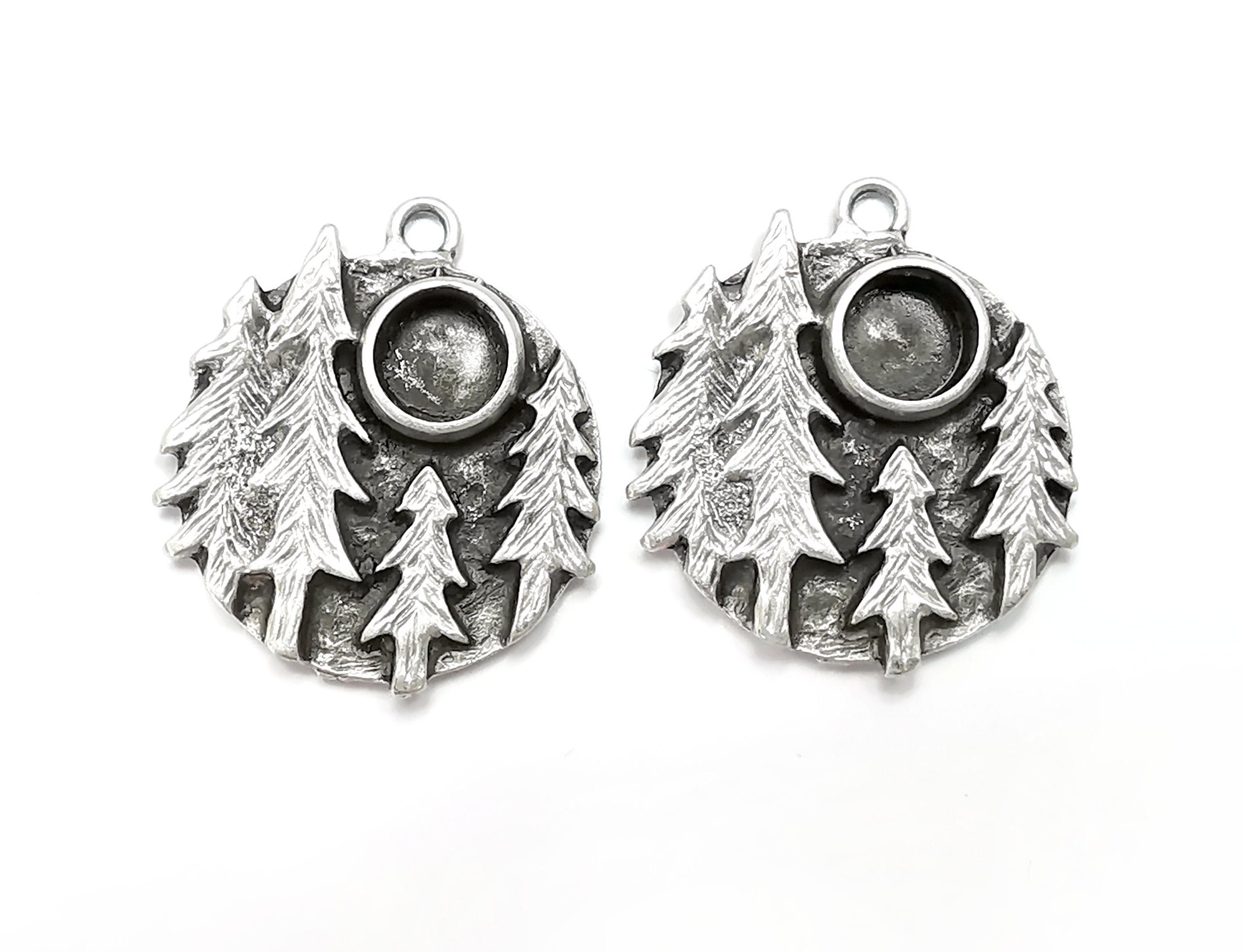 Pine Tree Round Charms Blank Resin Bezel Mosaic Mountings - Etsy