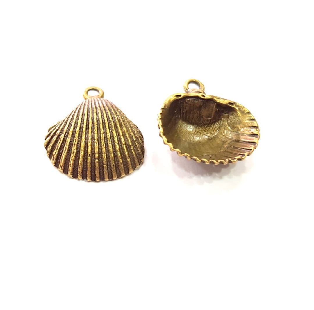 2 Oyster Charms Shell Charm Mussel Charms Sea Ocean Antique Bronze ...