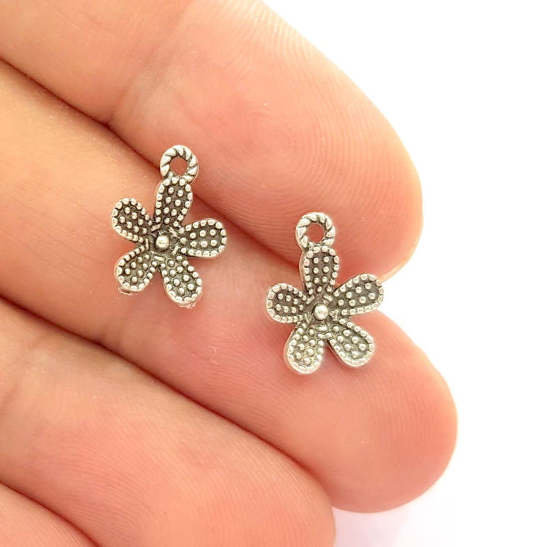 Silver Flower Charms Antique Silver Plated Charms (14x11mm) G8226 - Etsy