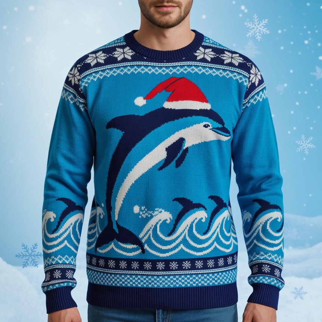 Suéter navideño feo con escena de delfines en el océano - Etsy México