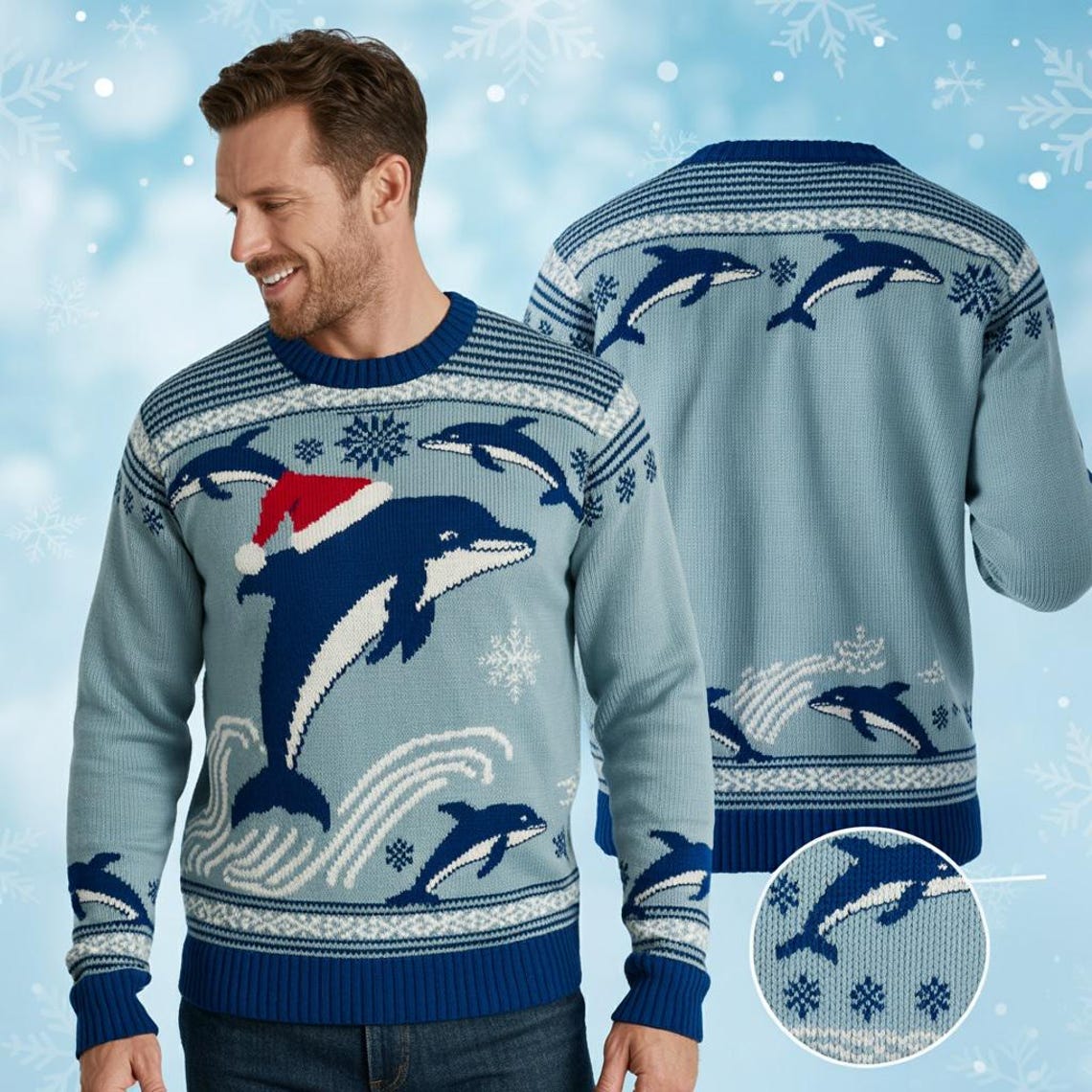 Suéter navideño feo con escena de delfines en el océano - Etsy México