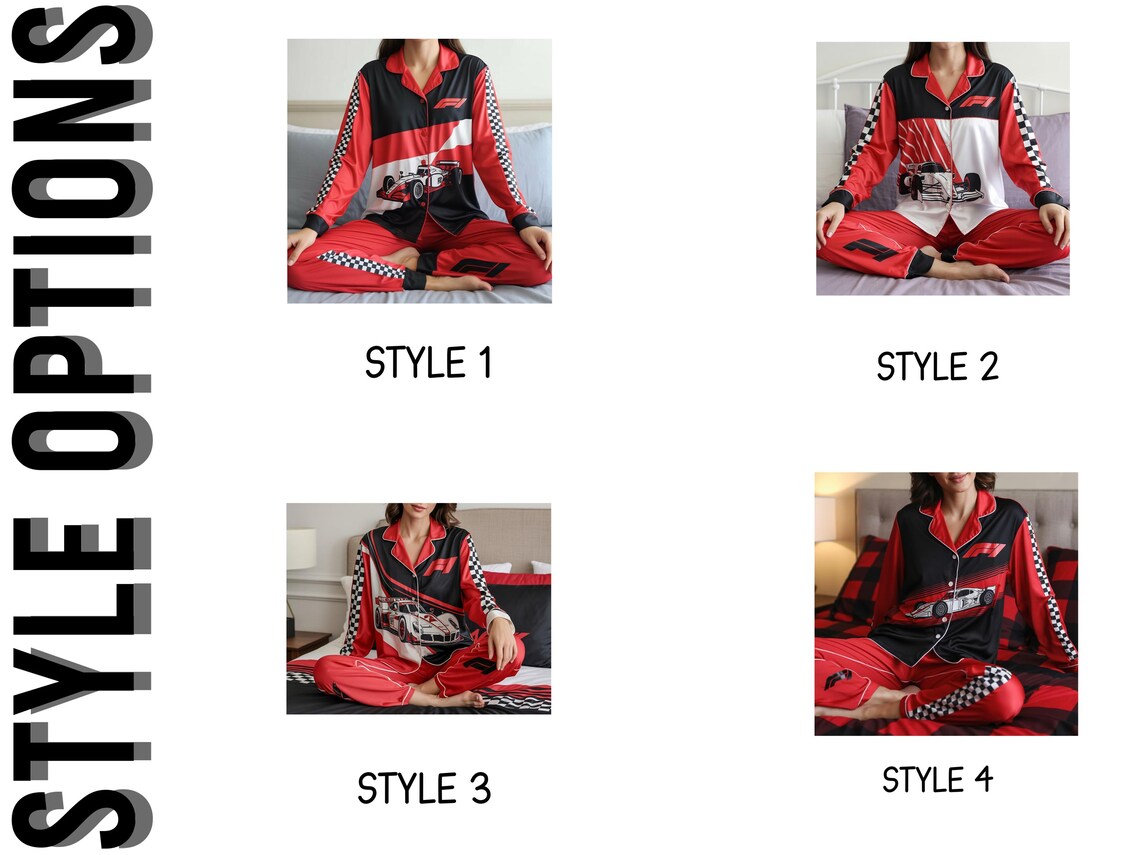 F1 Racing Theme Satin Pajamas for Men and Women – Pjs With Piping, No ...