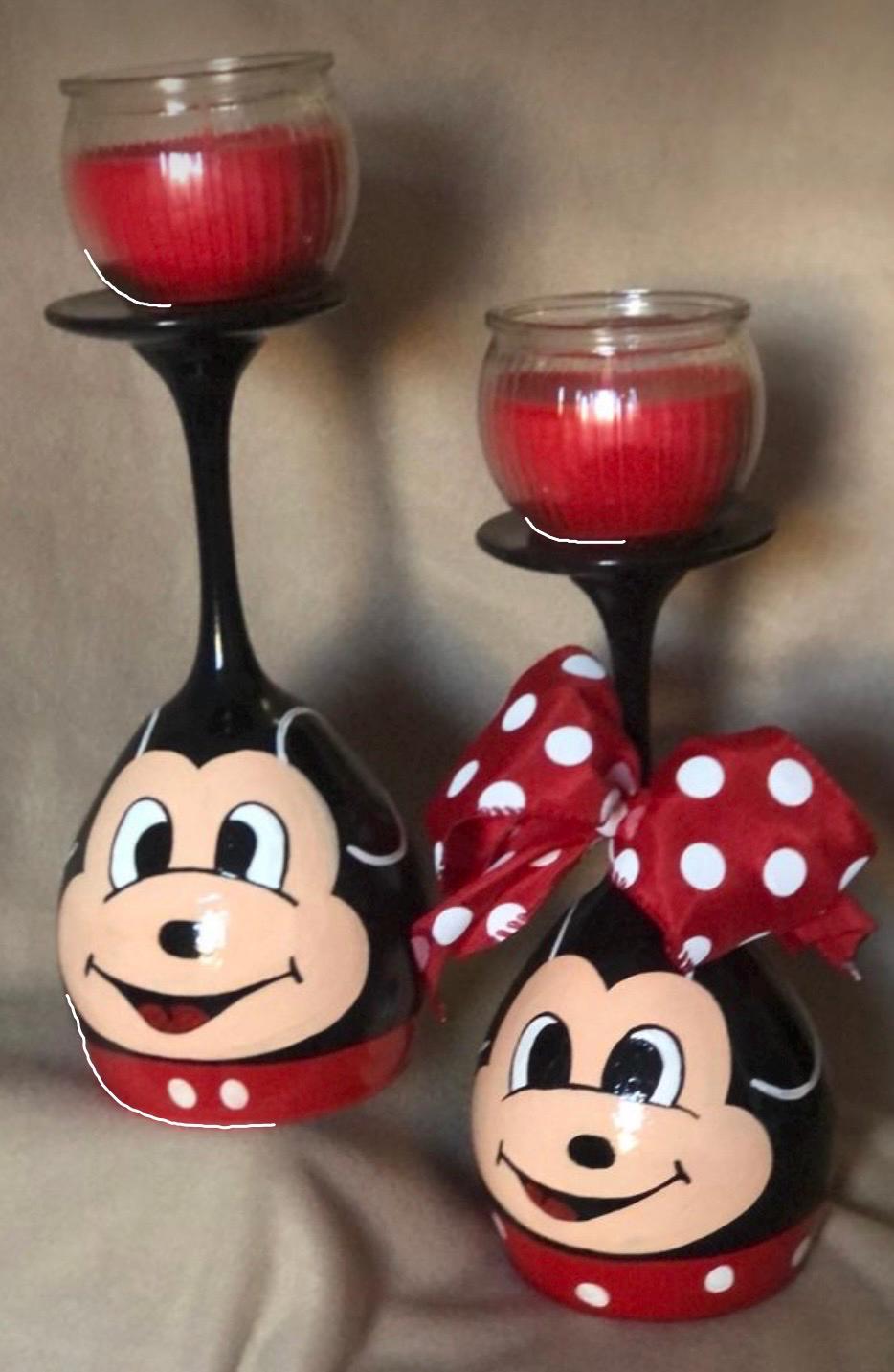 Mickey and Minnie Mouse Candle Holders, Mickey Mouse Wineglass, Minnie ...