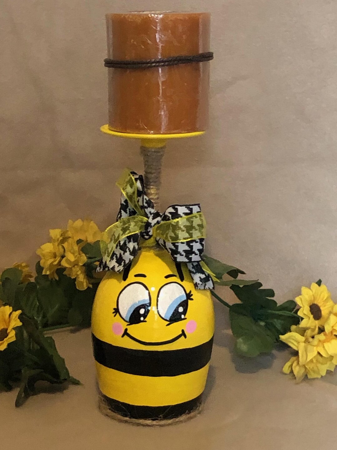 Hand-painted Bumble Bee Wine Glass Candle Holder: Whimsical Decor - Etsy