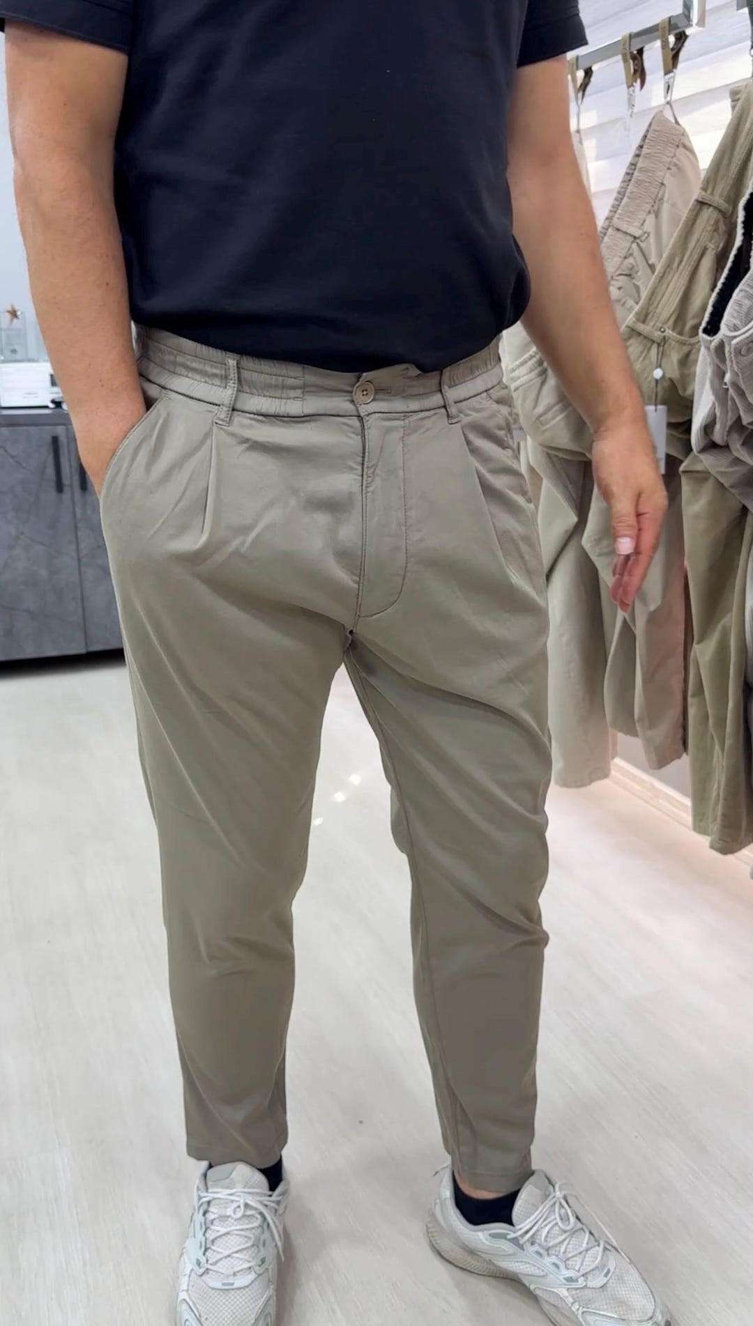 Pleated Relaxed Fit Chino Pants: Cotton Blend Elastic Waist, Uniqe Gift ...