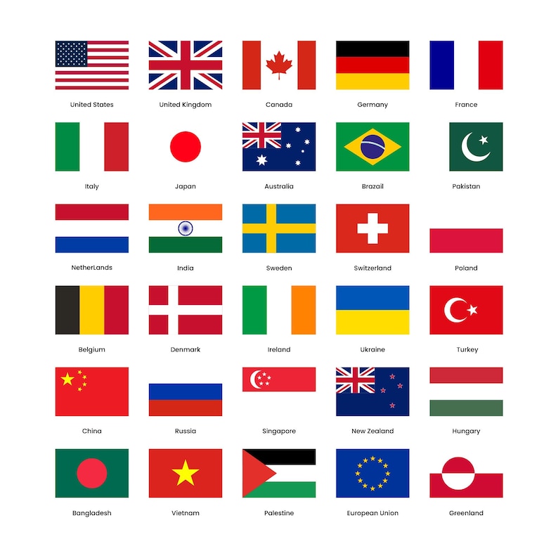 World Country Flags SVG Bundle, 30 Countries Flags Clipart Set, Instant ...