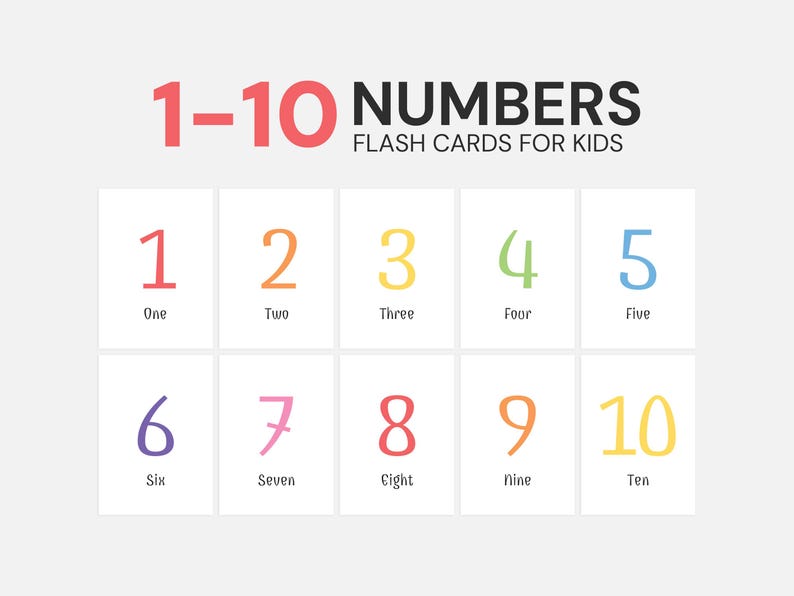 1-10 Numbers Flash Cards, Printable Kindergarten Math & Counting ...