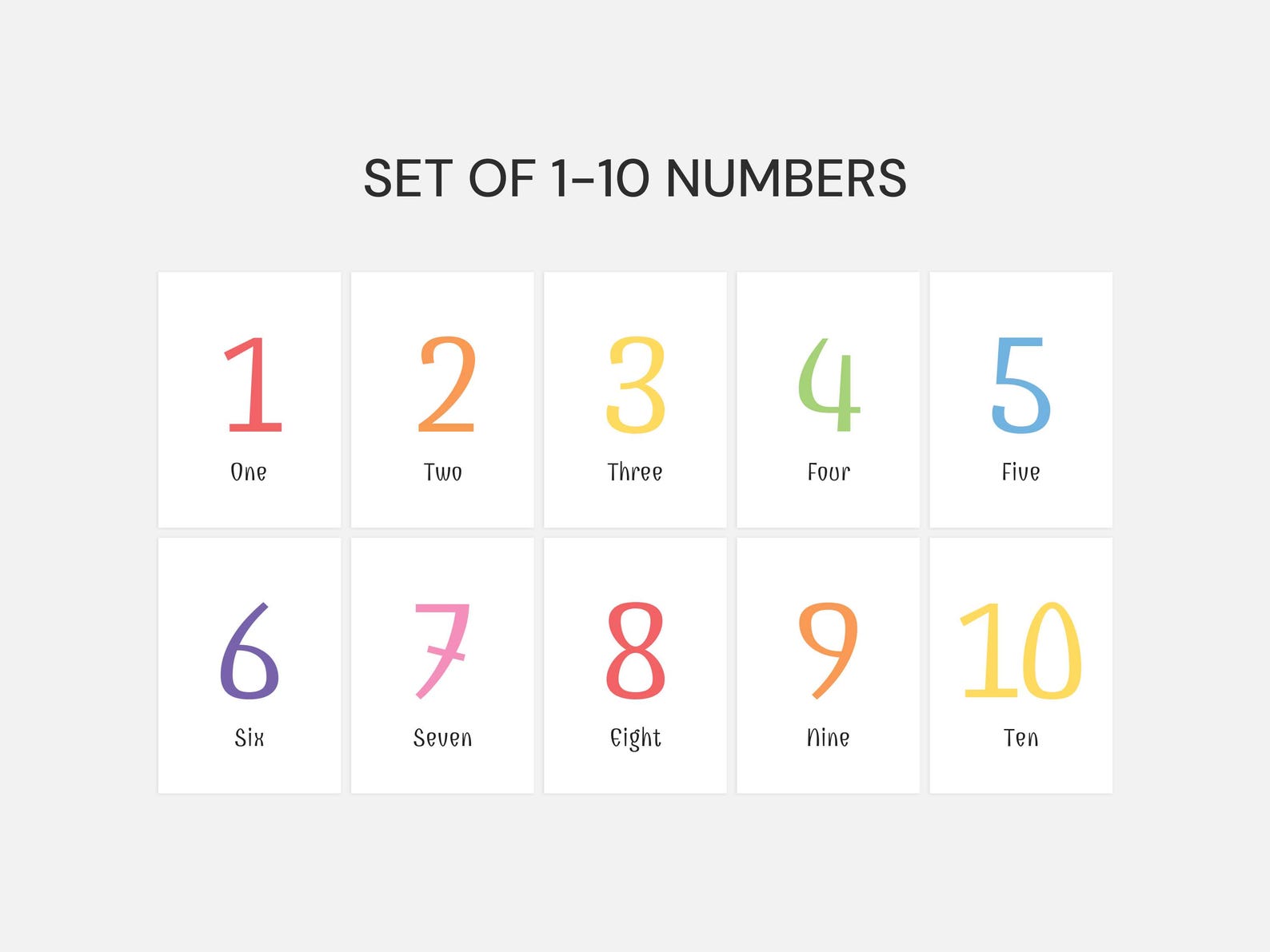 1-10 Numbers Flash Cards, Printable Kindergarten Math & Counting ...