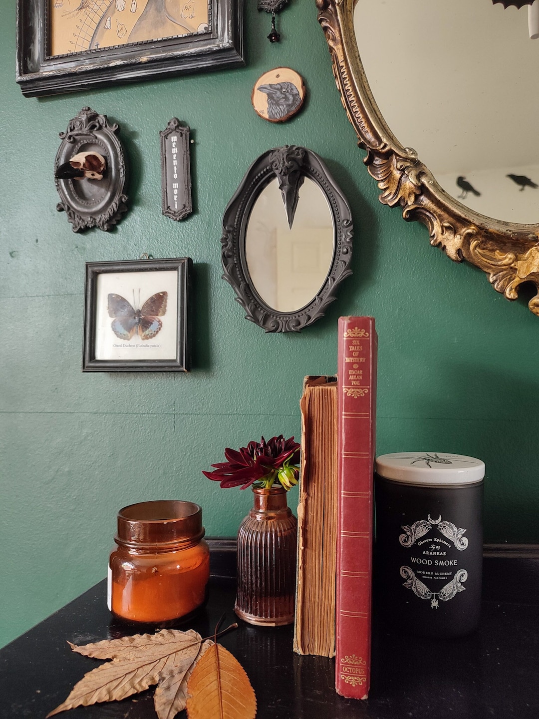 Gothic Black Oval Mirror With Magpie Skull Detail | Gothic Victorian ...