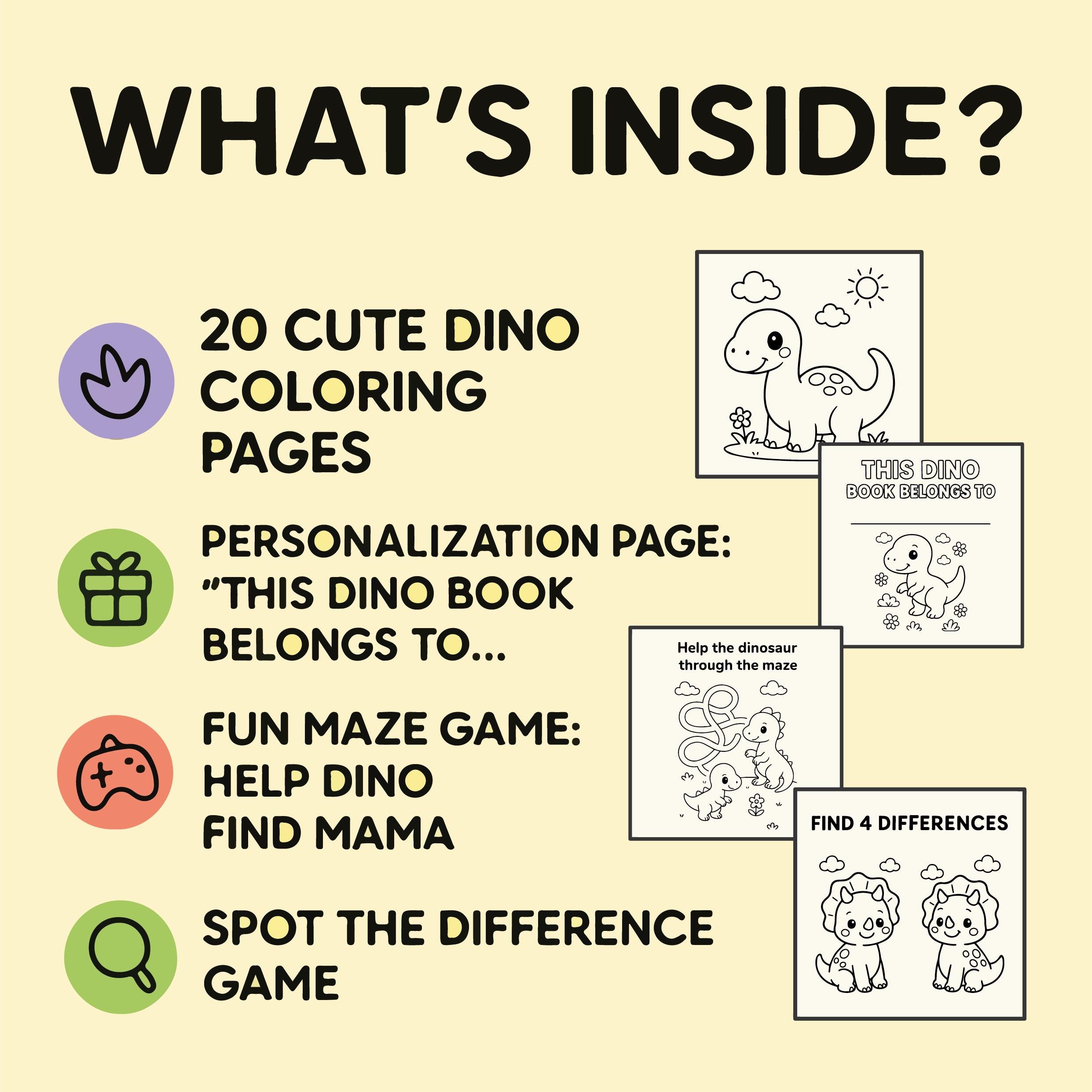 Kawaii Dinosaur Coloring Book for Kids – 20 Easy Dino Pages for ...