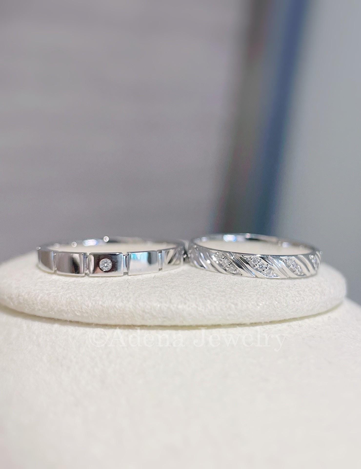 14k Solid Gold Matching Couple Rings With Natural Diamonds, Carved ...