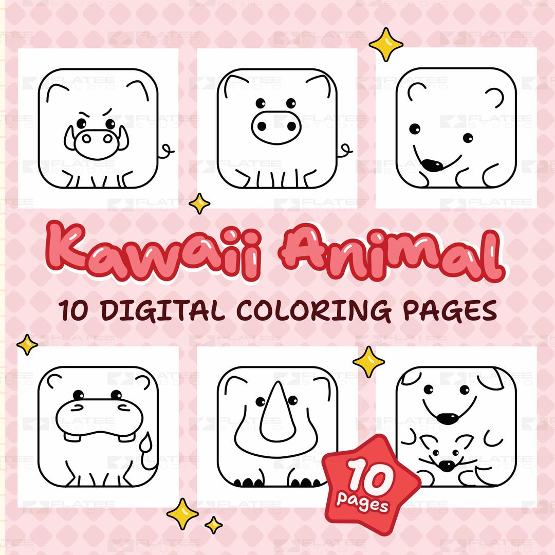 Kawaii Coloring Pages Animals – Cute Printable Art – Digital Download ...