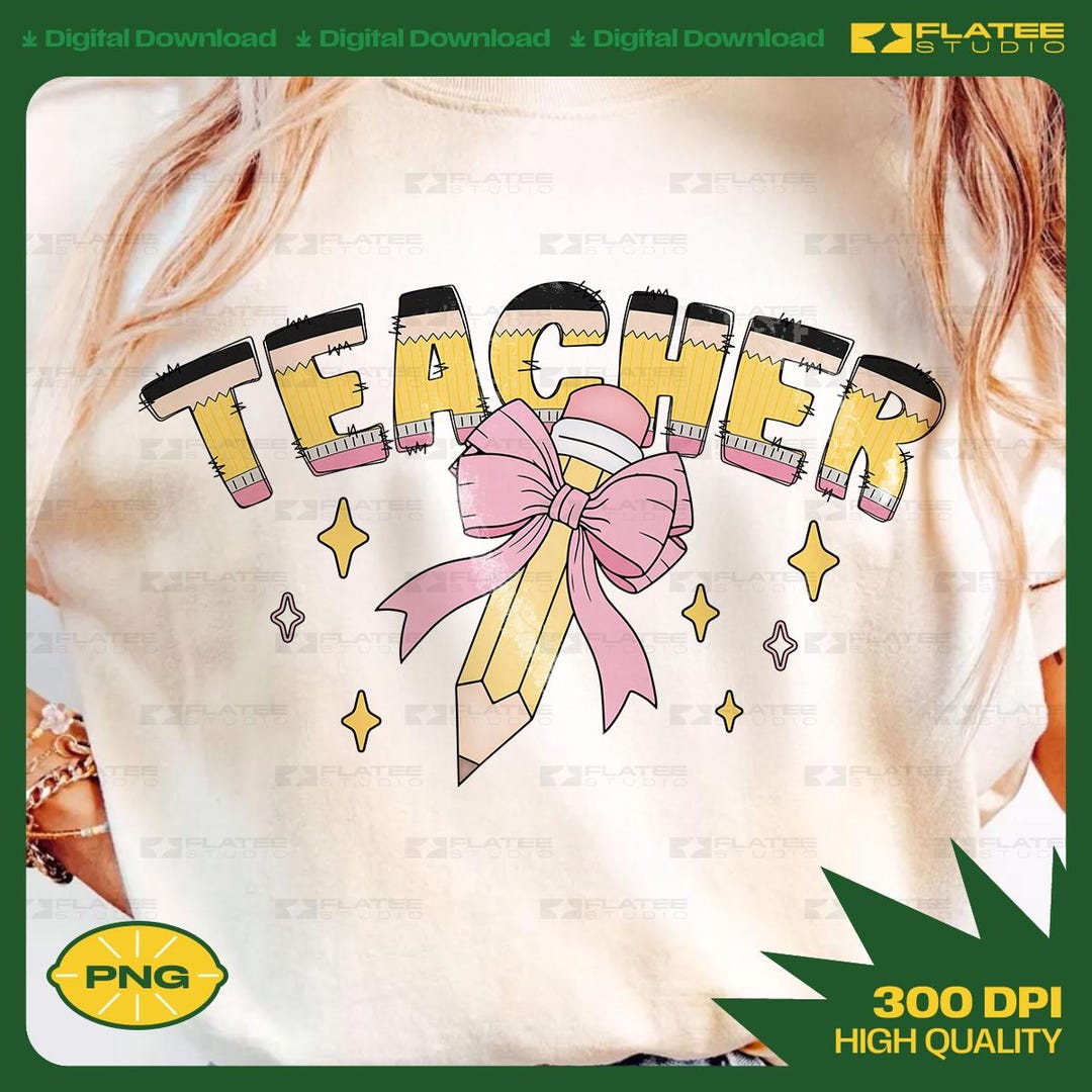 Teacher Pencil Bow PNG - Patchwork Teacher Sublimation Design, Back to ...