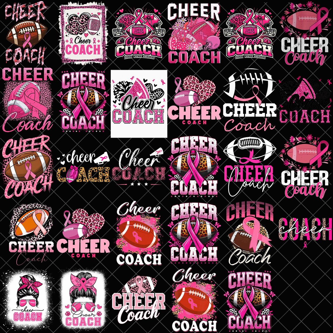 Cheer Coach Pink Cancer PNG Bundle, Breast Cancer Awareness ...