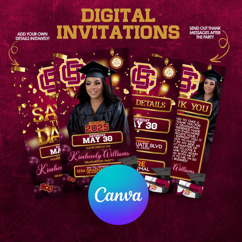 Editable BCU Themed Digital Graduation Party Save the Date Template - Etsy